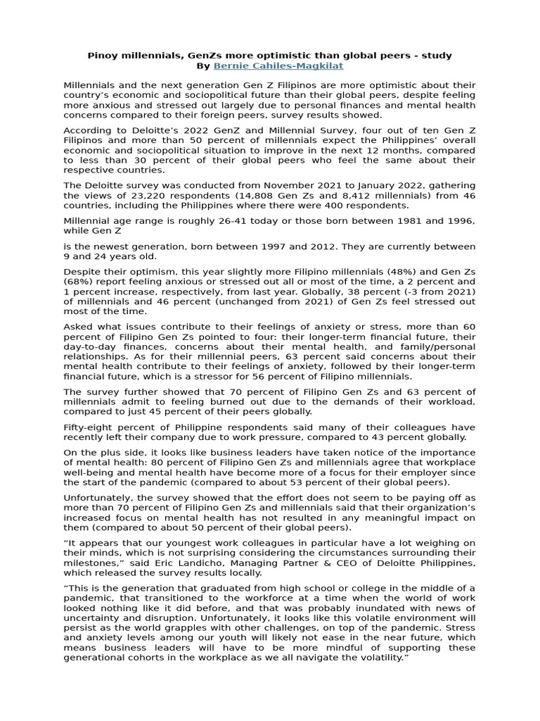 Pinoy millennials FINALS MW234 to 4 | PDF | Cost Of Living | Millennials