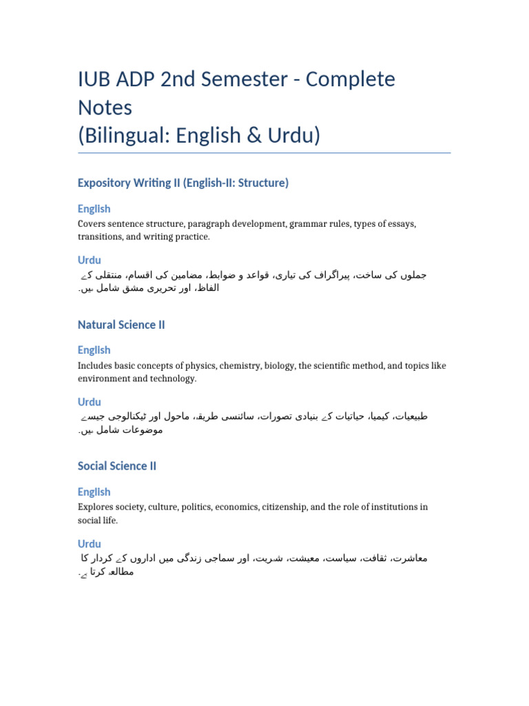 IUB ADP 2nd Semester Complete Notes | PDF