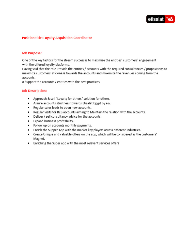 Loyalty Acquisition Coordinator | PDF