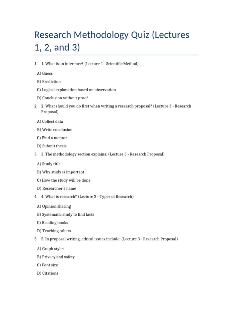 Research Methodology Lec1 2 3 Quiz | PDF | Scientific Method | Falsifiability