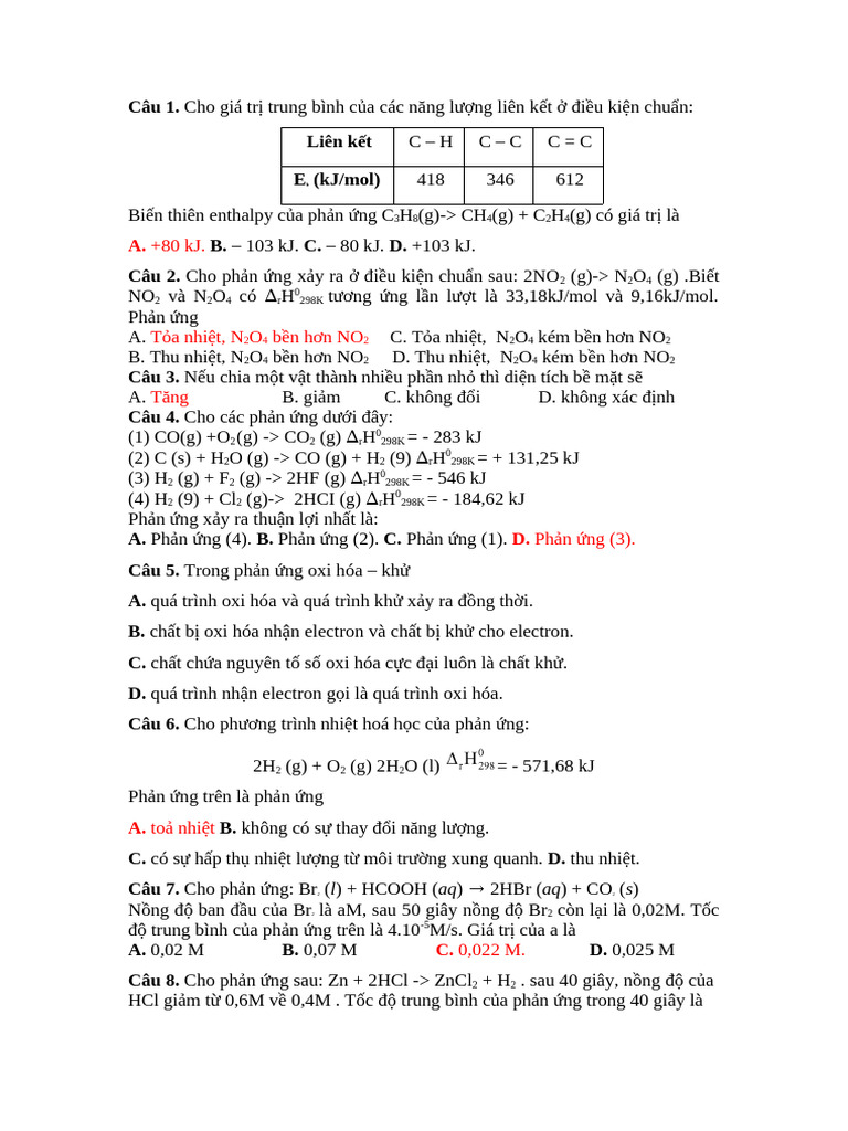Ôn Tập Hoá hk2 - l10 | PDF
