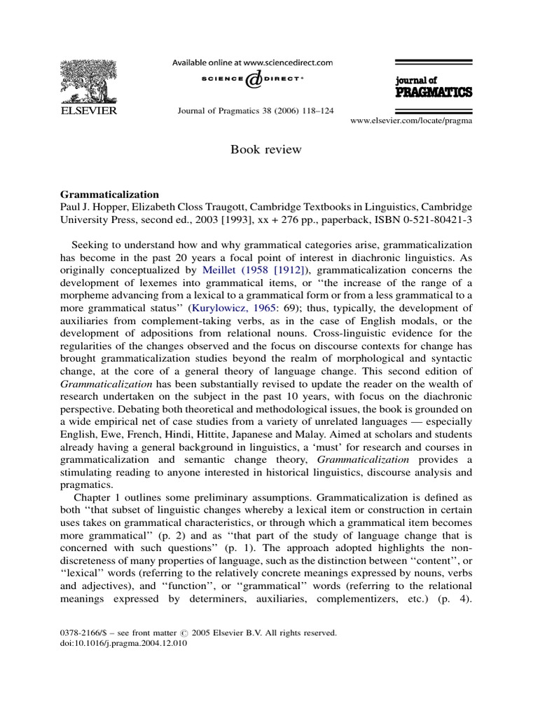 Grammaticalization-Paul J Hopper | PDF | Morphology (Linguistics ...