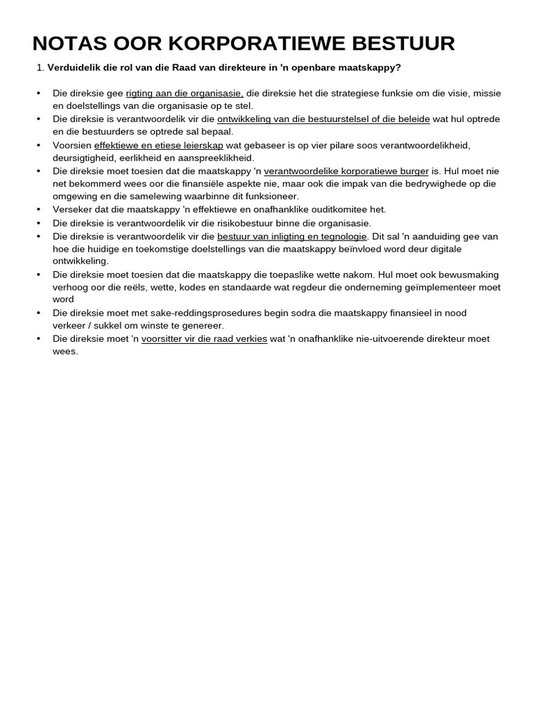 Korporatiewe Bestuur Notas | PDF
