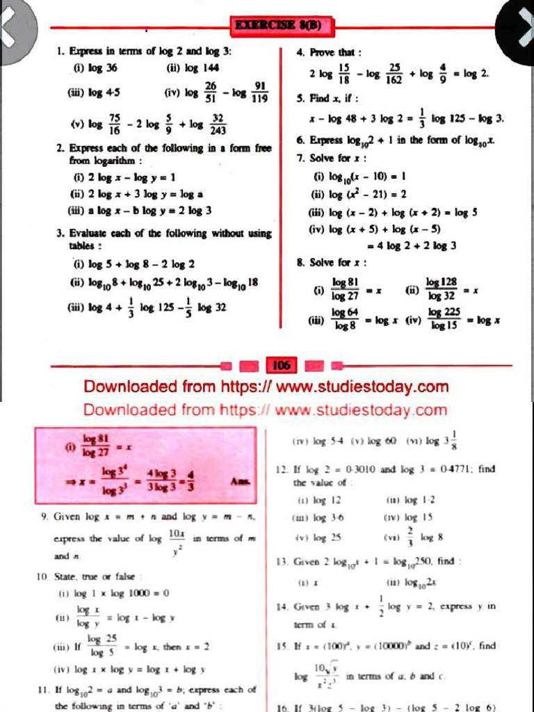 Rk Bhansal class 9 mathematics logarithm | PDF
