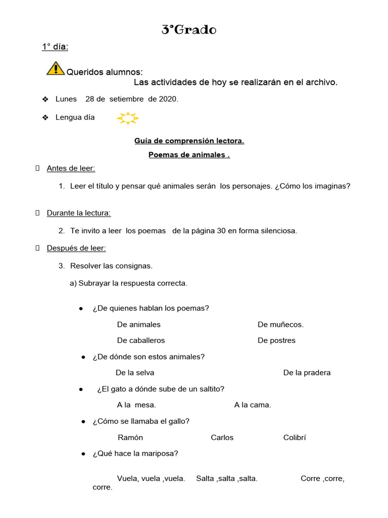 Comprensión Lectora-Poemas de Animales - 2809 | PDF