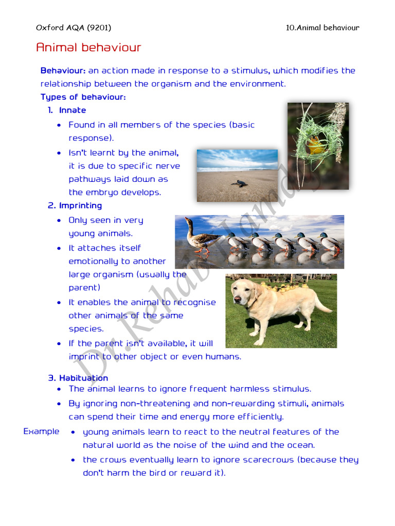 Animal Behaviour Notes | PDF | Egg | Classical Conditioning