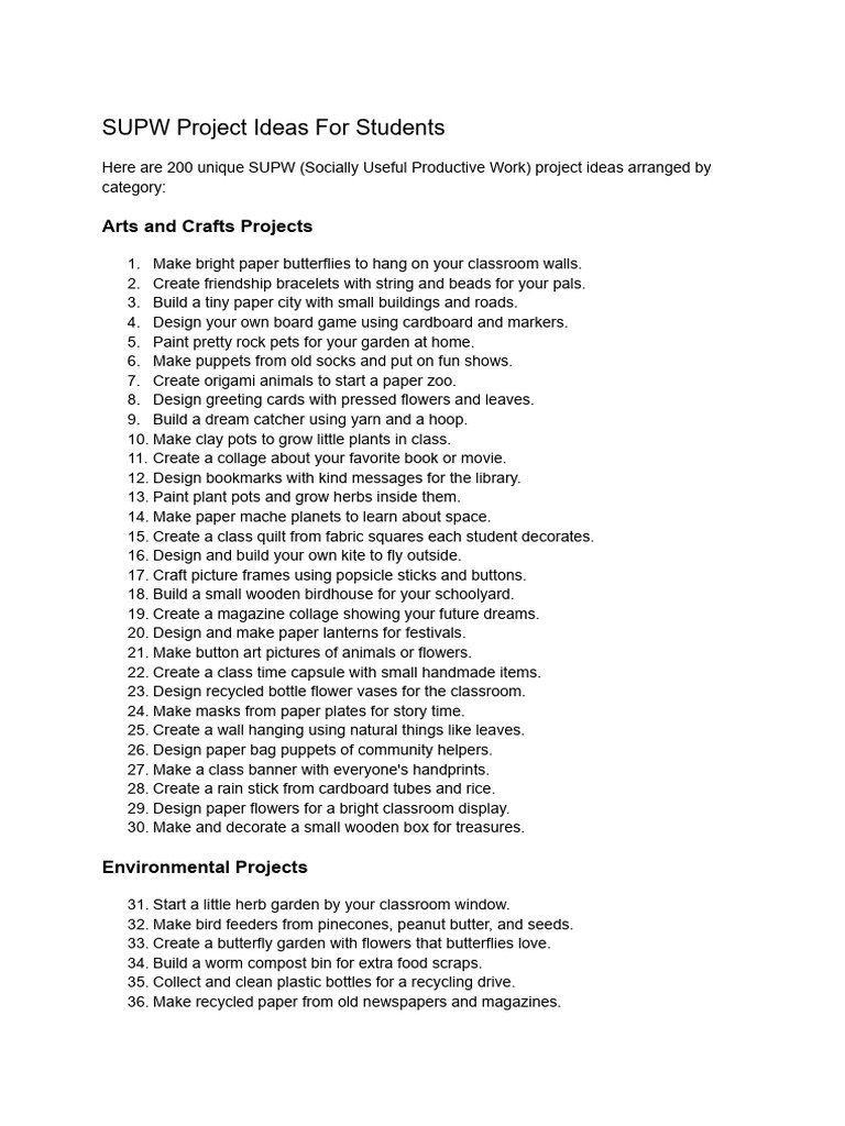 SUPW Project Ideas for Students | PDF
