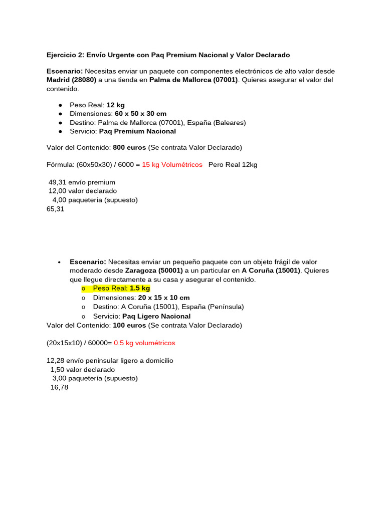 MyT Ejercicio 2 - Envío Urgente Con Paq Premium Nacional y Valor ...