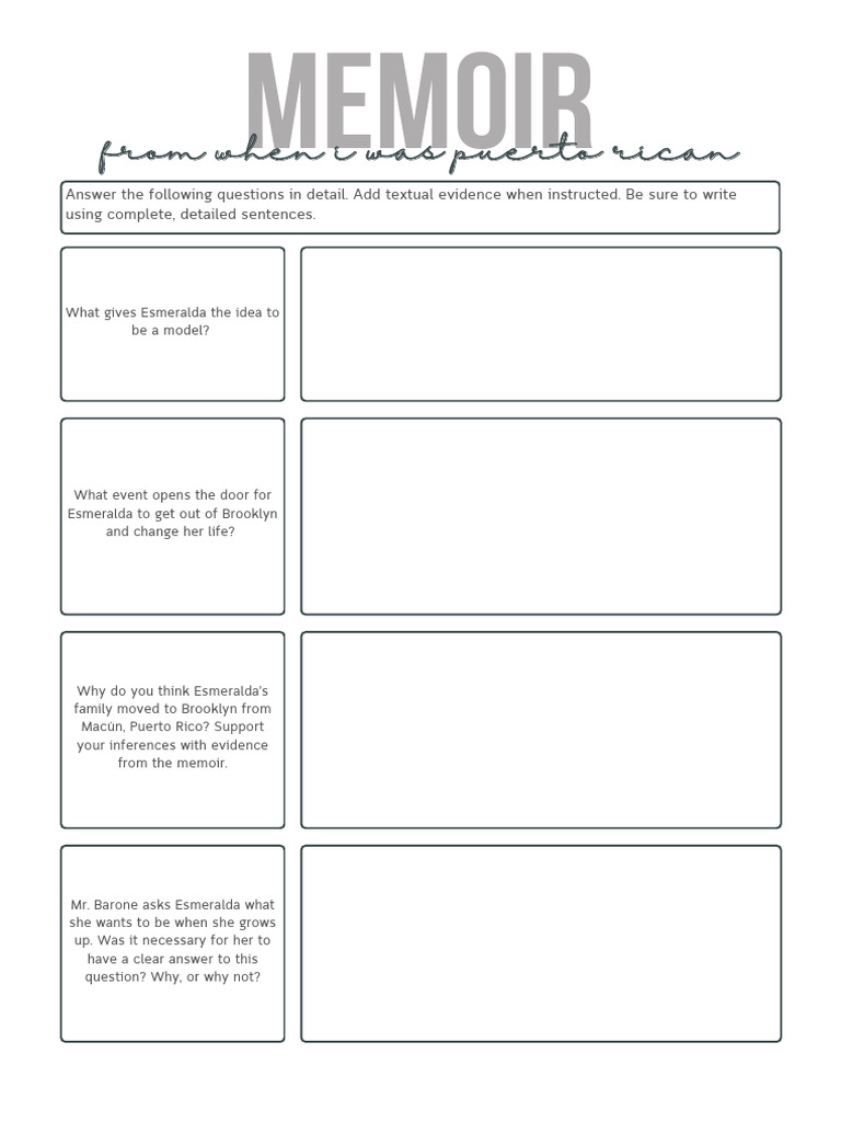 From When I Was Puerto Rican Packet | PDF