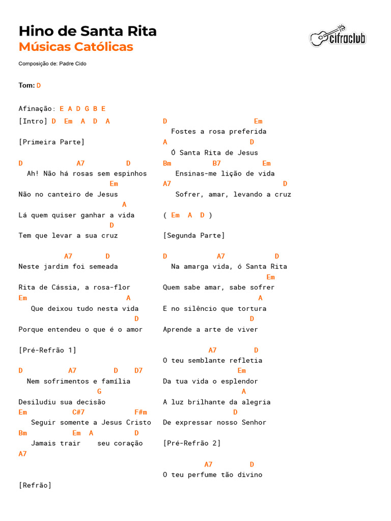 Hino de Santa Rita: Cifras e Letra | PDF | Amor