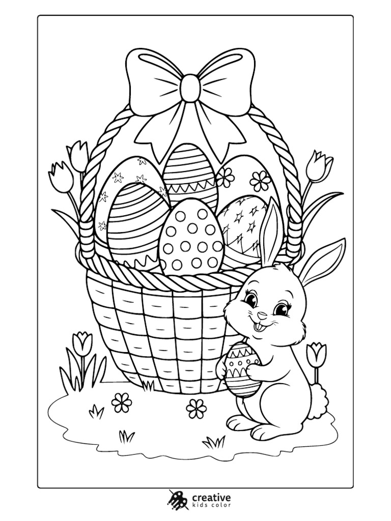 Easter Eggs and Easter Bunny Coloring Page | PDF