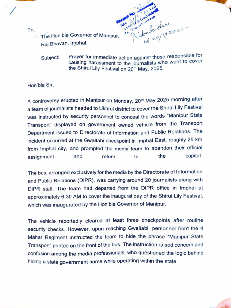 AMWJU and EGM Letter To Manipur Governor | PDF