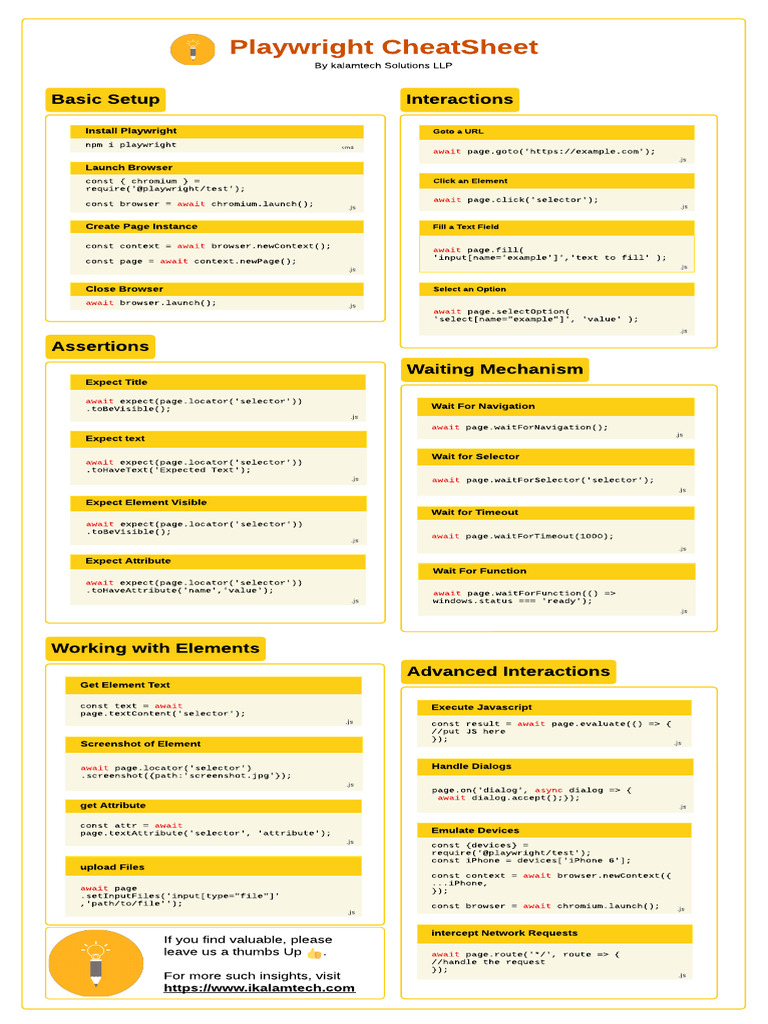 Playwright CheatSheet - Biggerfont 1 | PDF | Software Engineering | Computer Programming