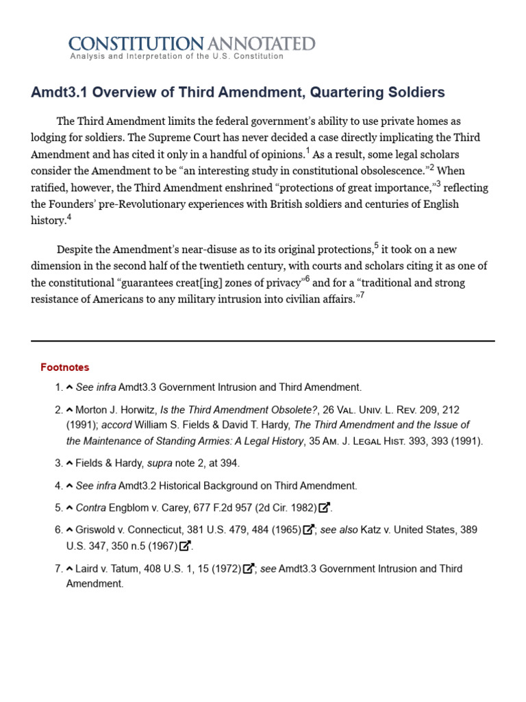 3 Overview of Third Amendment Quartering Soldiers _ Constitution Annotated | PDF