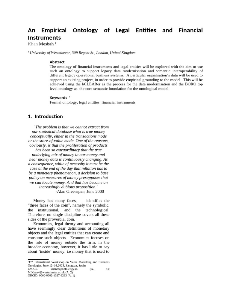 Ontology of Legal Entities & Financial Instruments | PDF | Ontology | Money