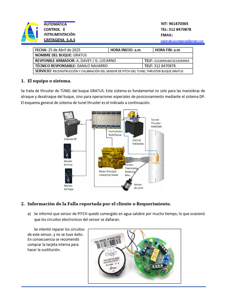 Informe de REVISION Sensor de Angulo Tunel Thruster Buque GRATUS | PDF ...
