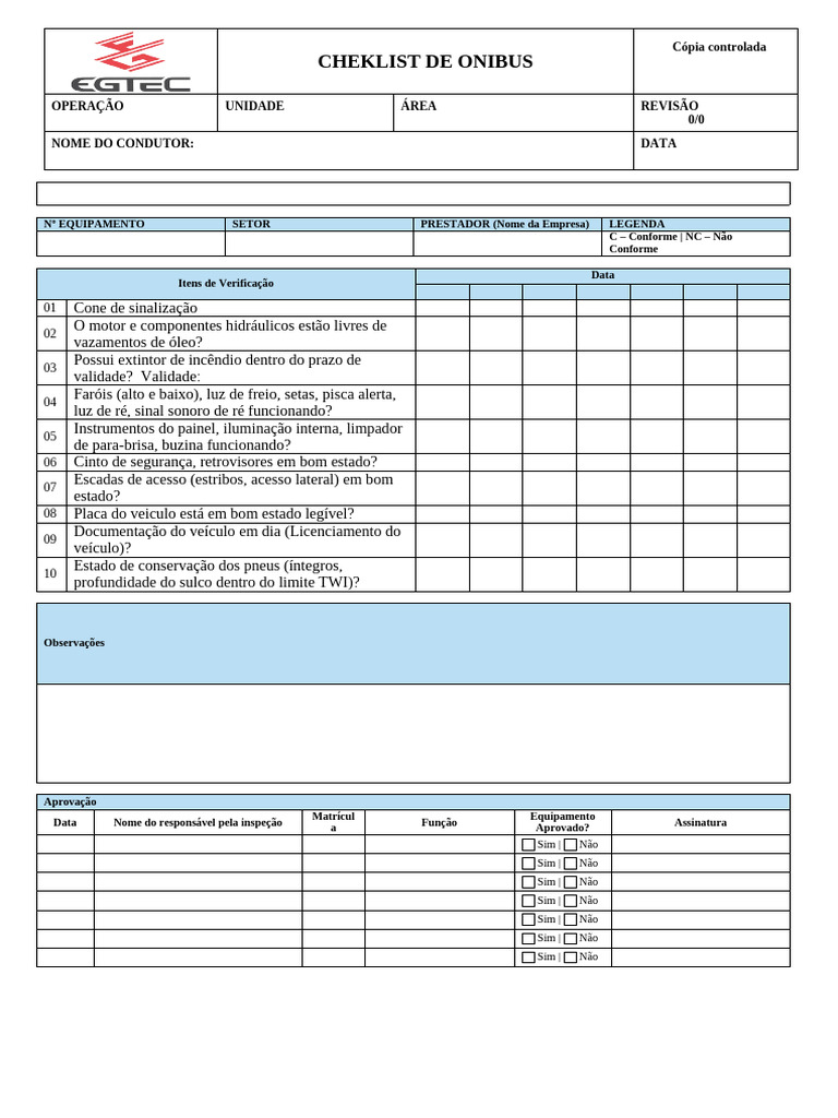 Check List de Onibus | PDF | Veículos | Veículo motorizado