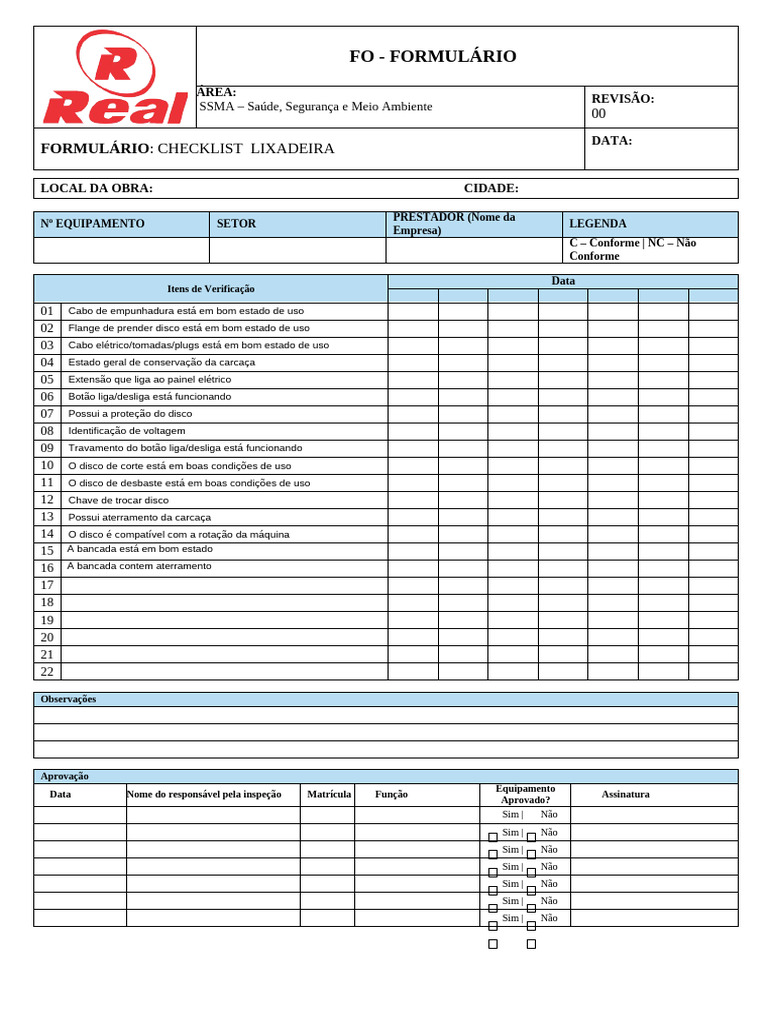CheckList Lixadeira REV PDF | PDF