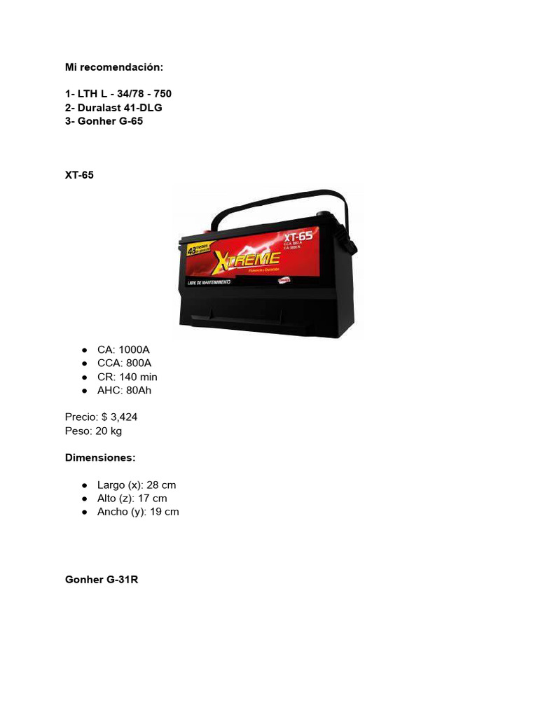 Catalogo de Baterias | PDF