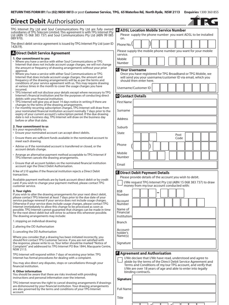 Direct Debit Form | PDF | Debit Card | Banking