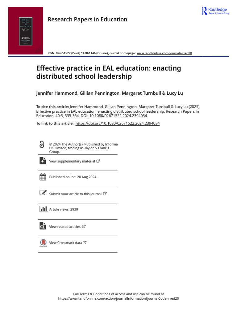 Effective Practice in EAL Education Enacting Distributed School ...