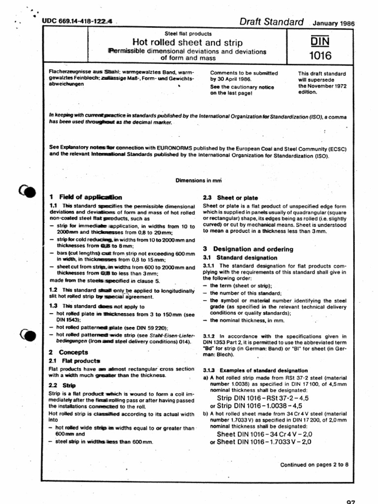 DIN 1016-1986 (Draft) | PDF