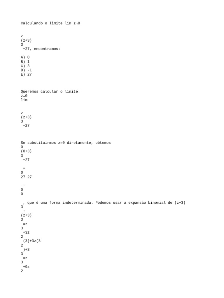 Calculando o Limite Lim Z 0 | PDF