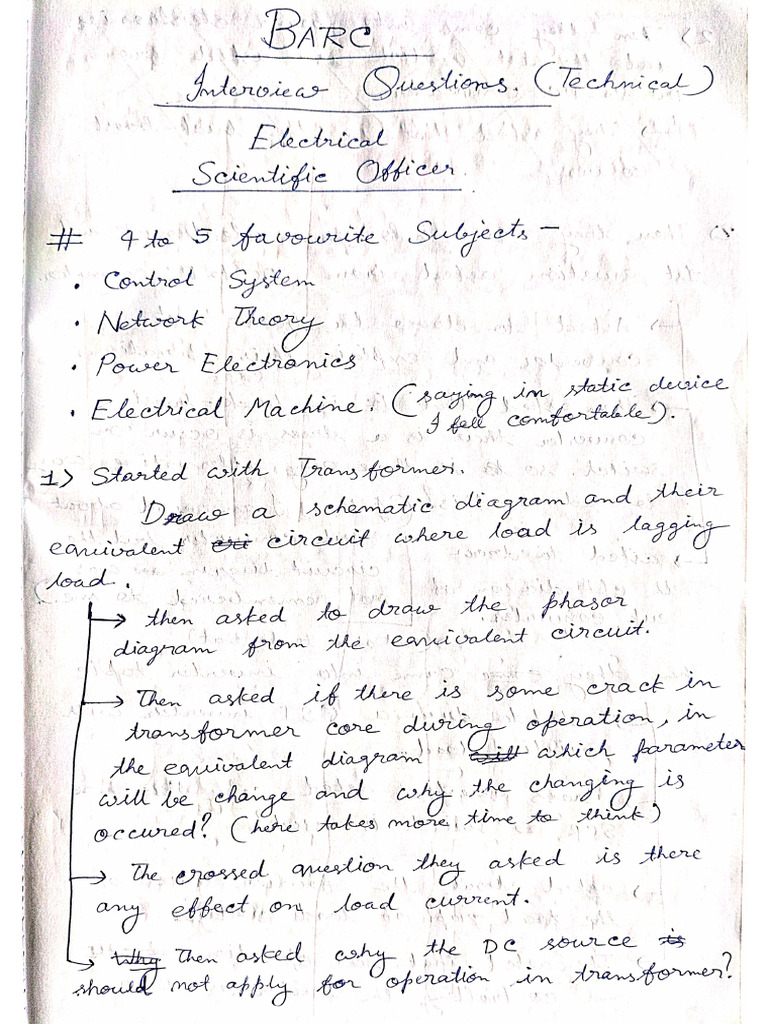 Barc Electrical Interview Questions | PDF