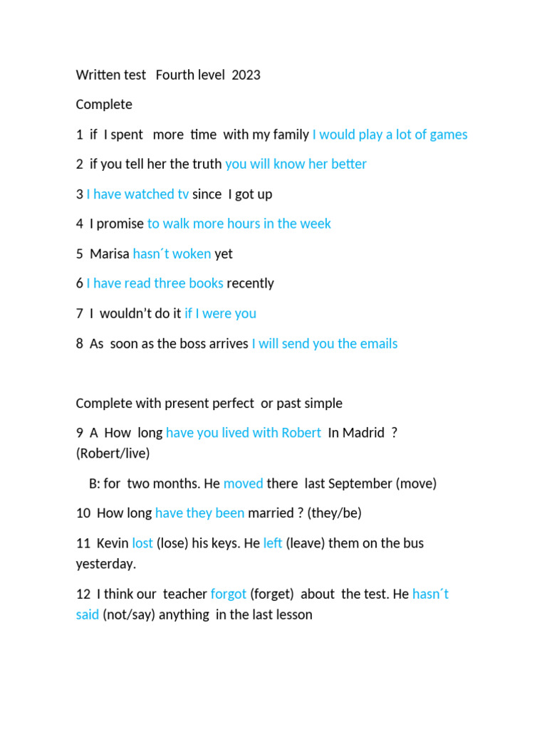 Written Test Fourth Level 2023 | PDF