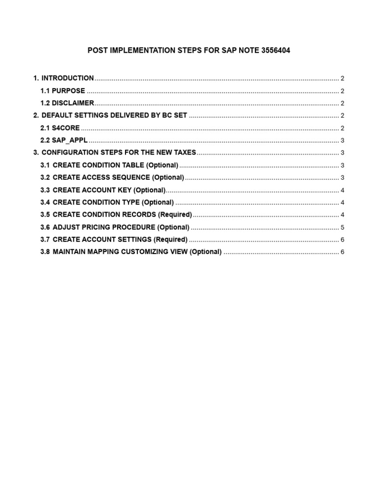Post-Implementation Steps For SAP Note 3556404 | PDF | Taxes | Pricing