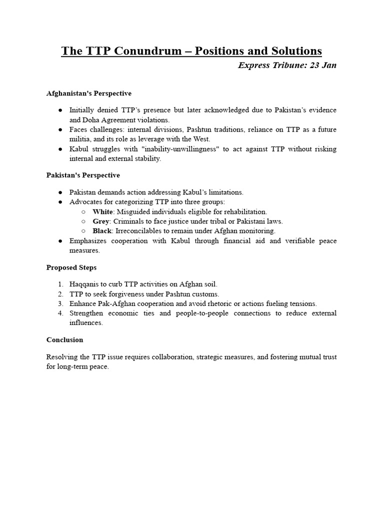 The TTP Conundrum - Positions and Solus | PDF