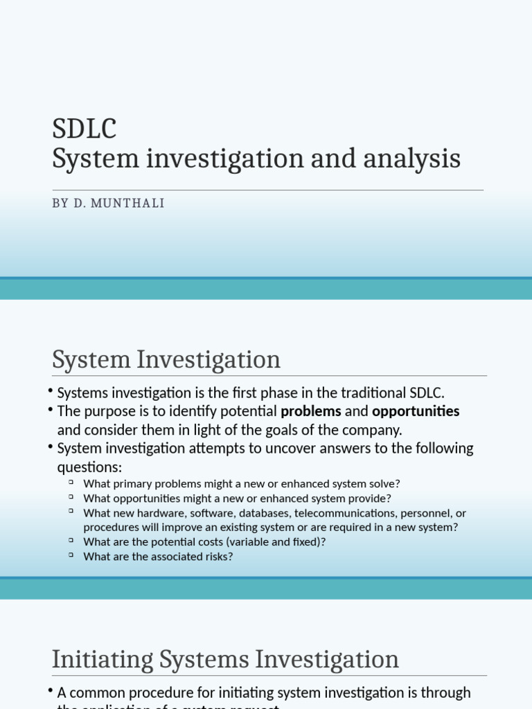 Lecture 9 - SDLC System Investigation and Analysis | PDF | Feasibility Study | Information ...