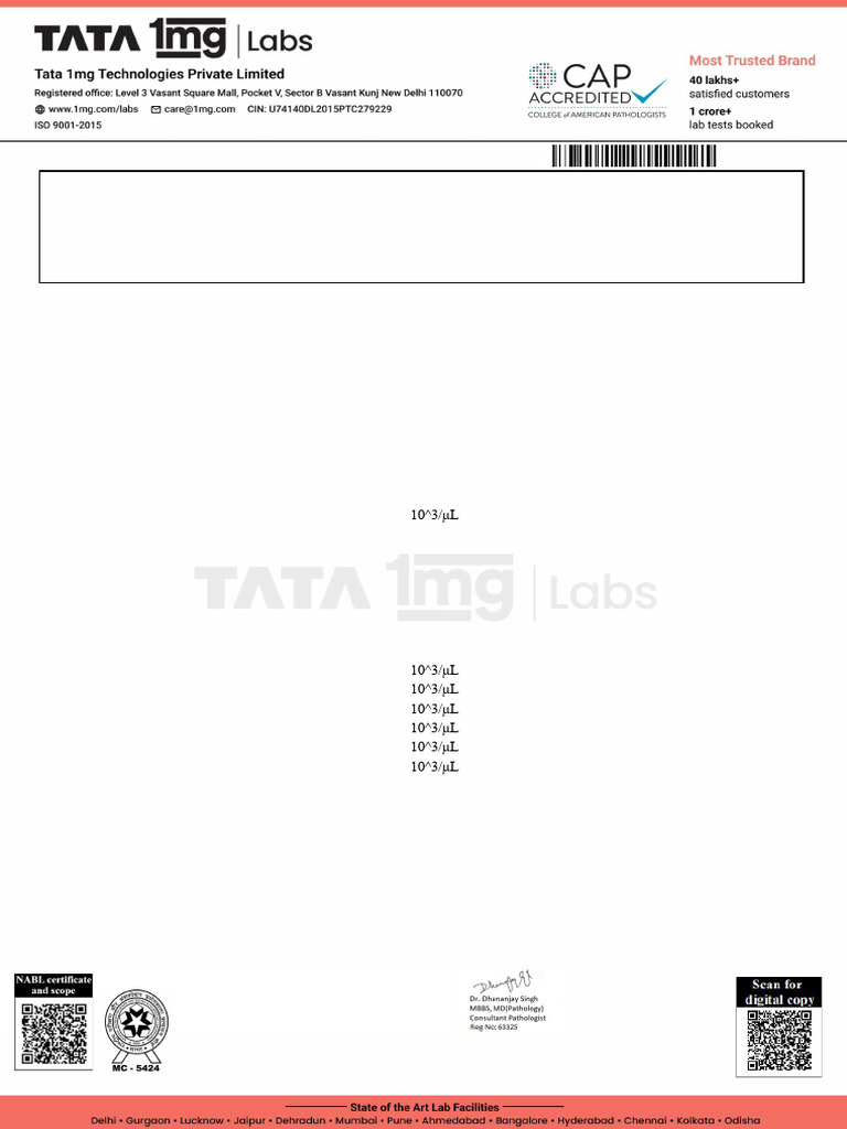 Report Sample Blood Test PDF | PDF | White Blood Cell | Immunology