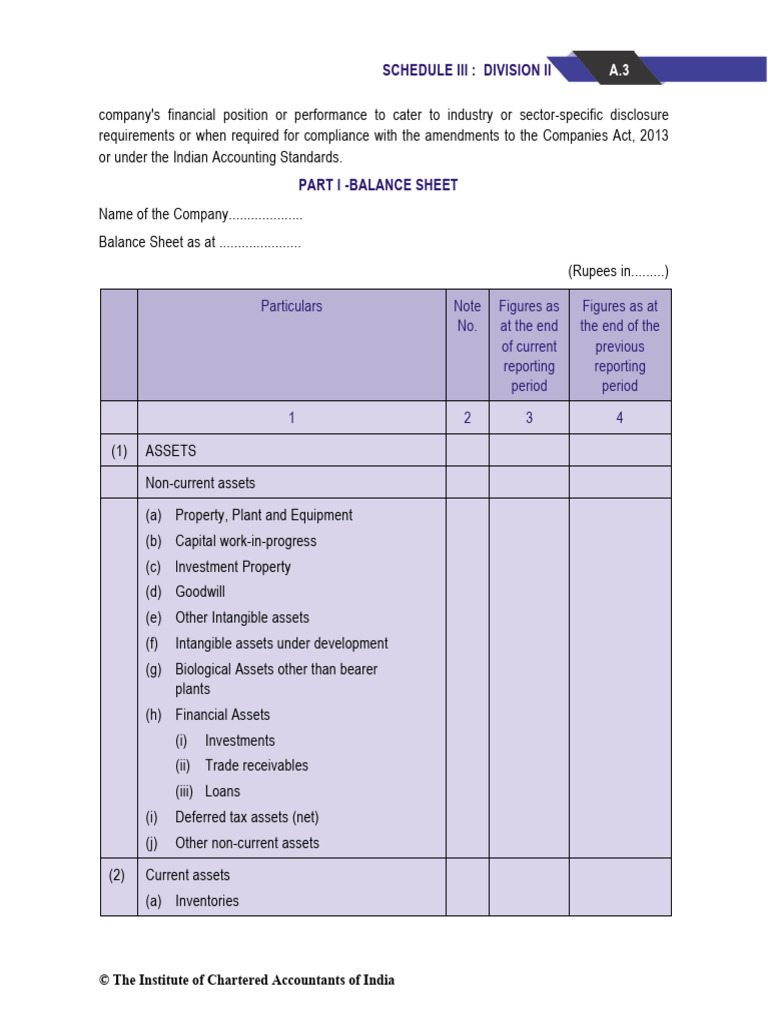 FORMAT OF BS SPL SOCIE Division II of Schedule III To The Companies Act ...