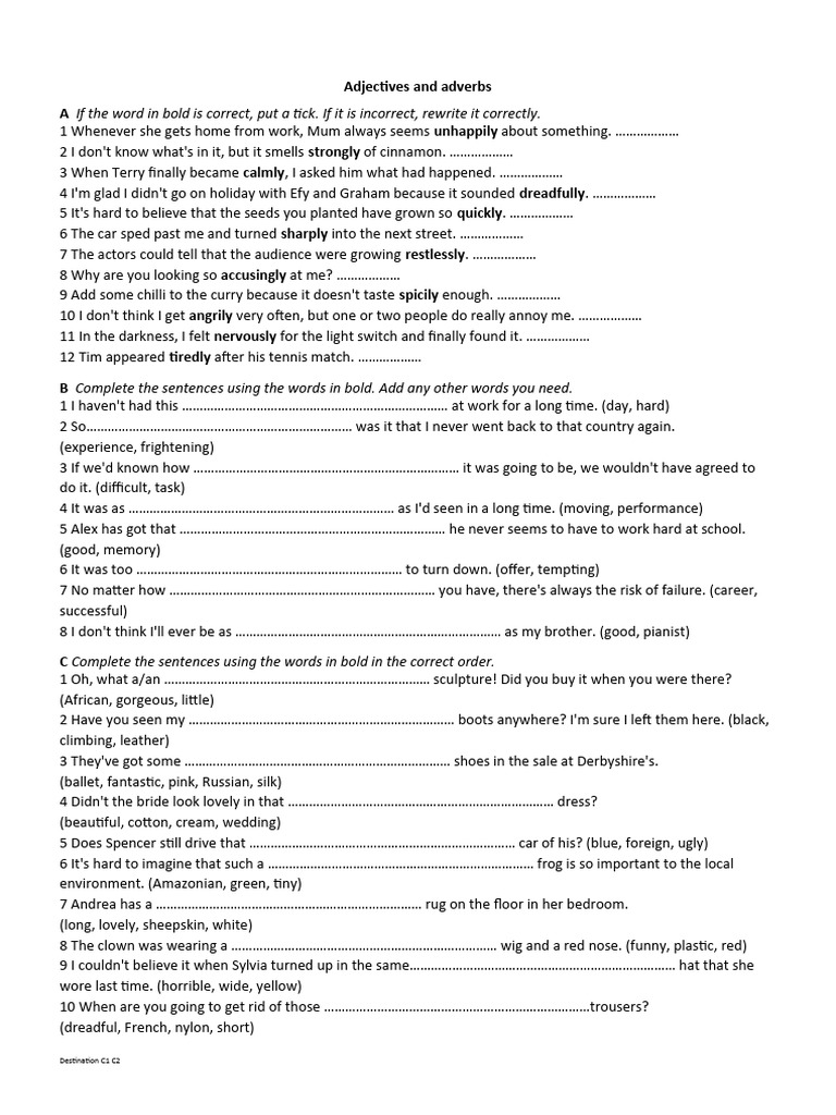 Adjectives and Adverbs Exercises | PDF