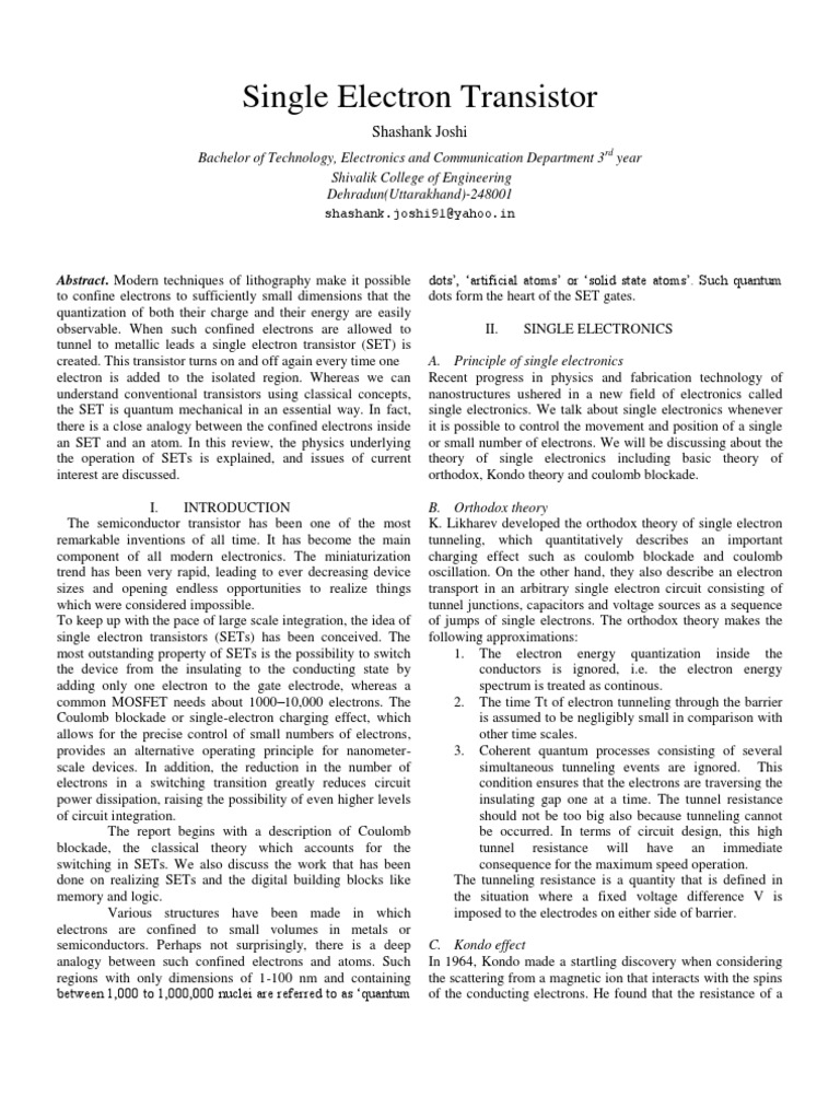 Understanding Single Electron Transistors | PDF | Quantum Tunnelling ...