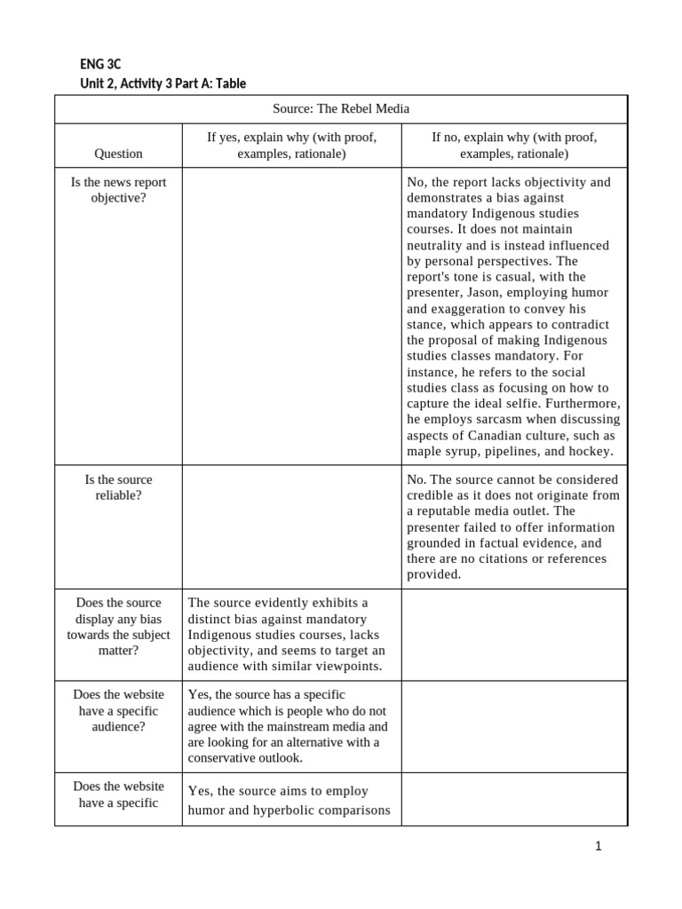 Lesson 5 Notes Table | PDF | Bias | News