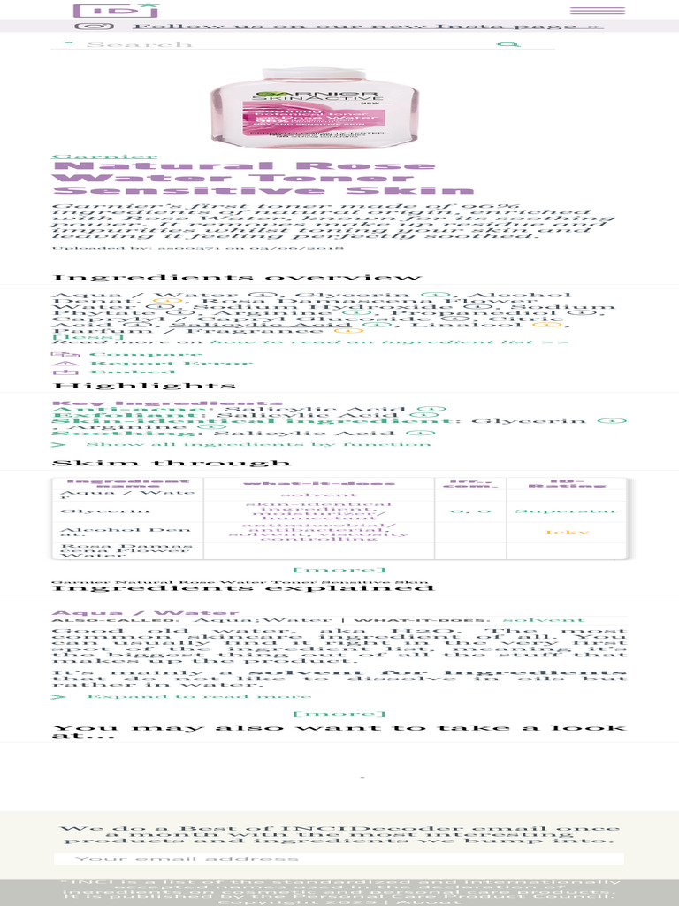 Garnier Natural Rose Water Toner Sensitive Skin Ingredients (Explained) 2 | PDF | Cosmetics ...