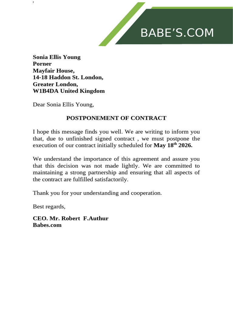 Contract Postponement Notice to Sonia Ellis | PDF
