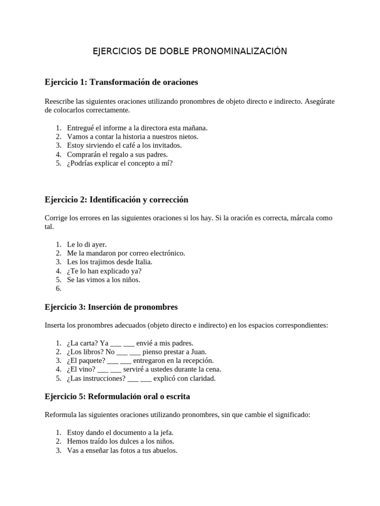 Ejercicios de Doble Pronominalización | PDF