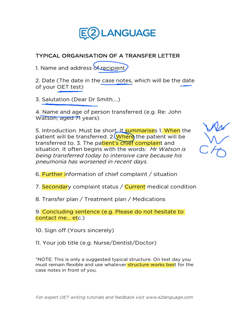 OET Transfer Letter Writing Guide | PDF