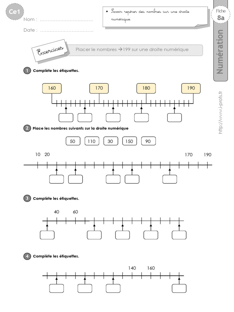 Placer des Nombres sur Droite Numérique CE1 | PDF