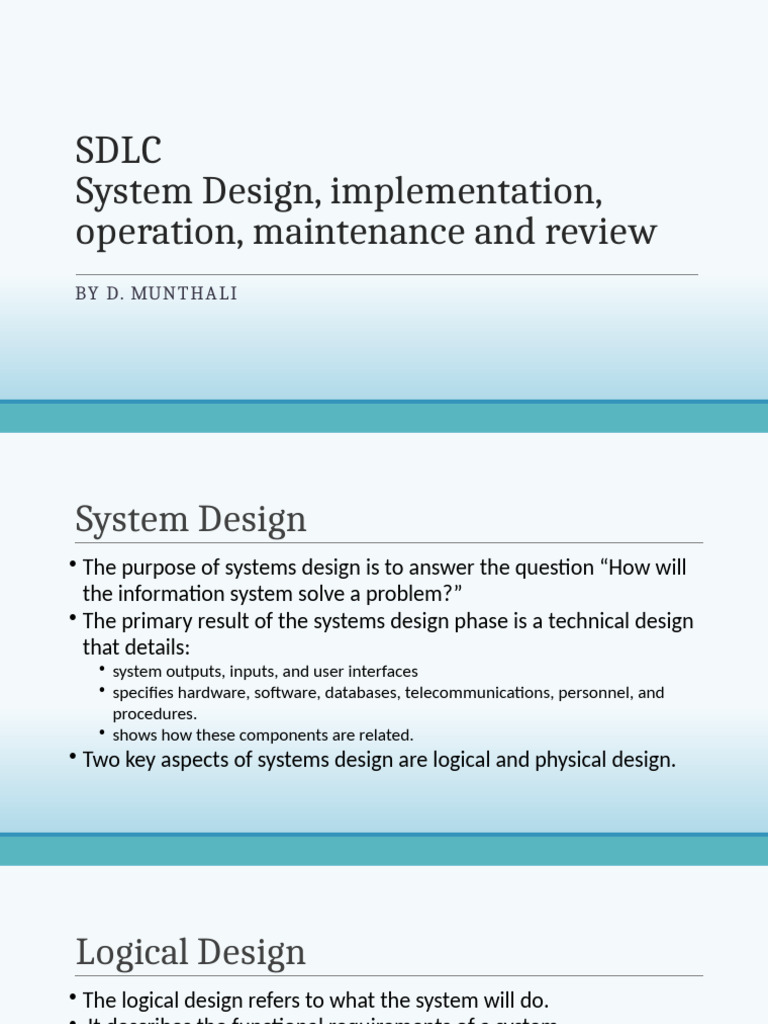 Lecture 10 - SDLC System Design, Implementation, Operation, Maintenance and | PDF | Databases ...