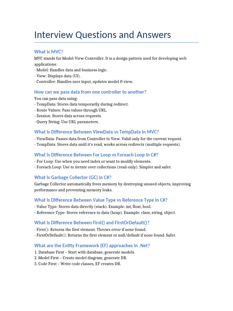 MVC and C# Interview Q&A Guide | PDF | Json | Model–View–Controller