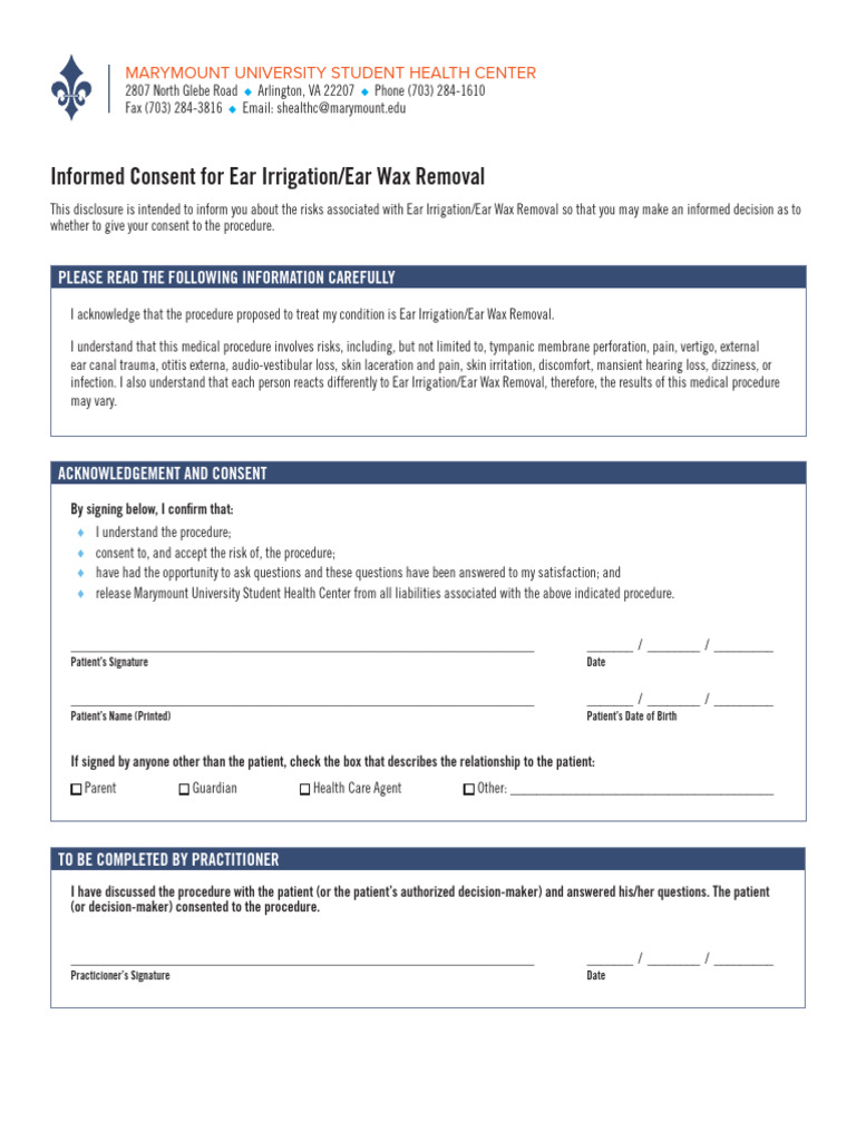 Ear Irrigation Consent Form | PDF | Ear | Sensory Organs