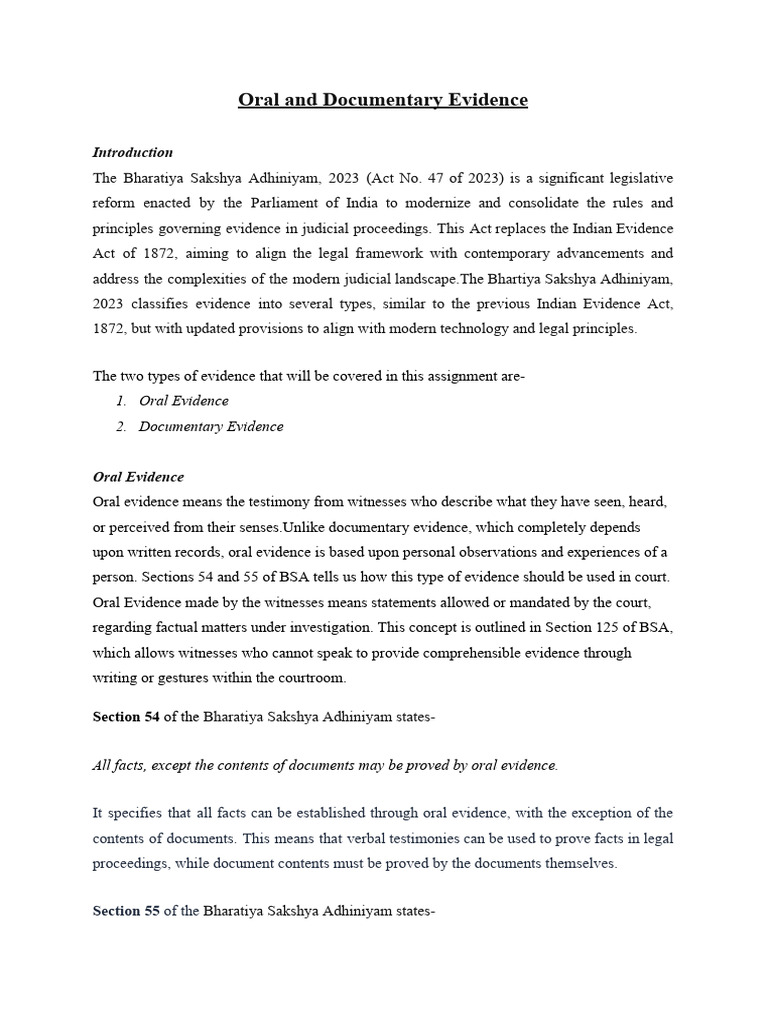 Oral and Documentary Evidence in BSA | PDF | Witness | Hearsay