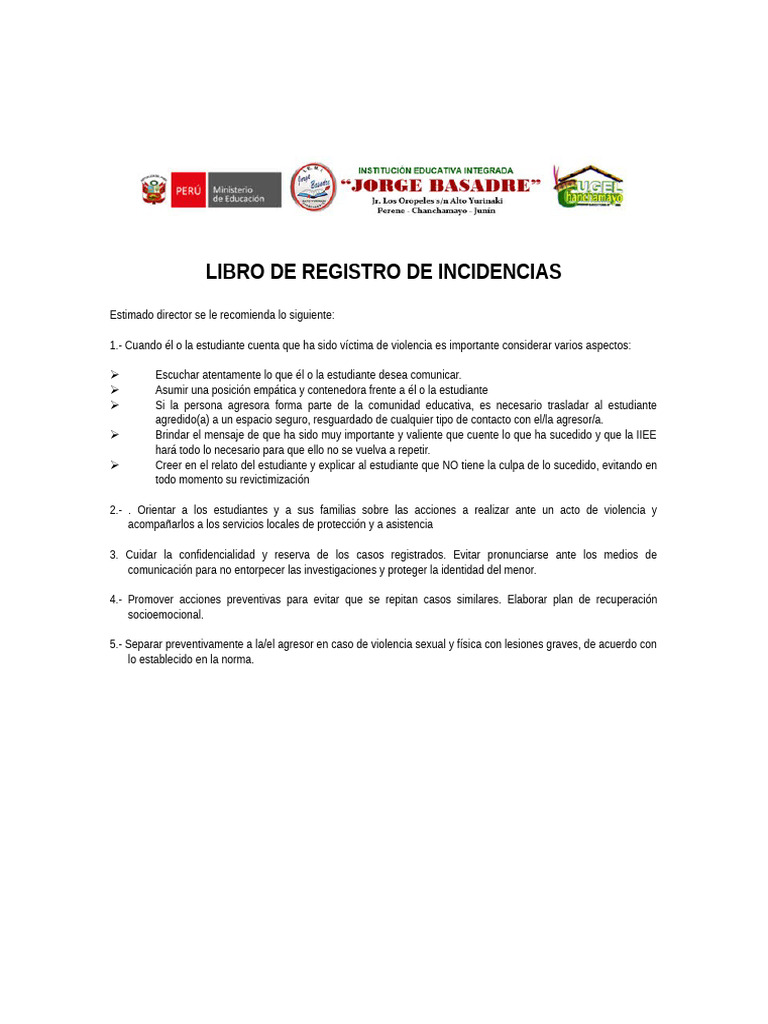 10 Formato Libro de Registro de Incidencia | PDF | Violencia | Agresión