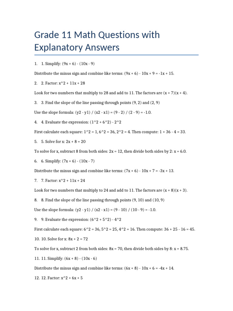 Grade 11 Math Questions With Answers | PDF | Mathematics | Elementary ...
