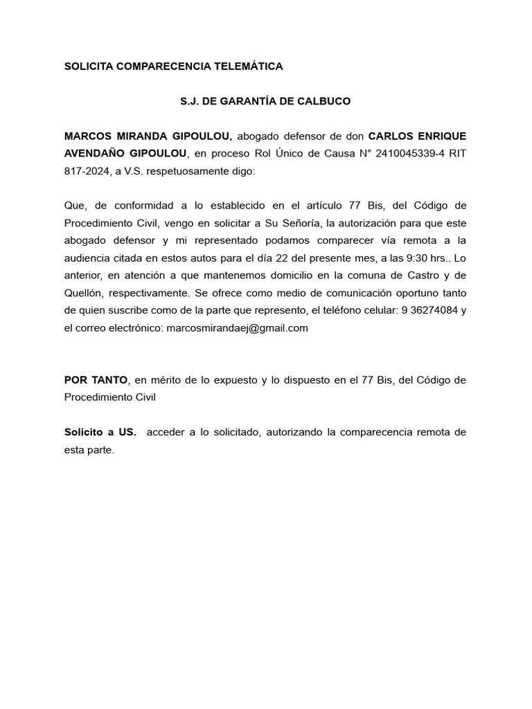 Comparecencia Telemática | PDF