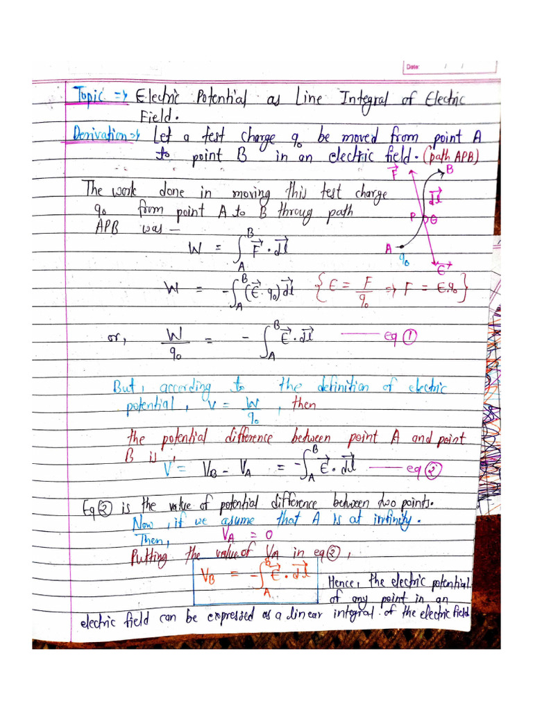 Electric Potential As A Line Integral of Electric Field | PDF